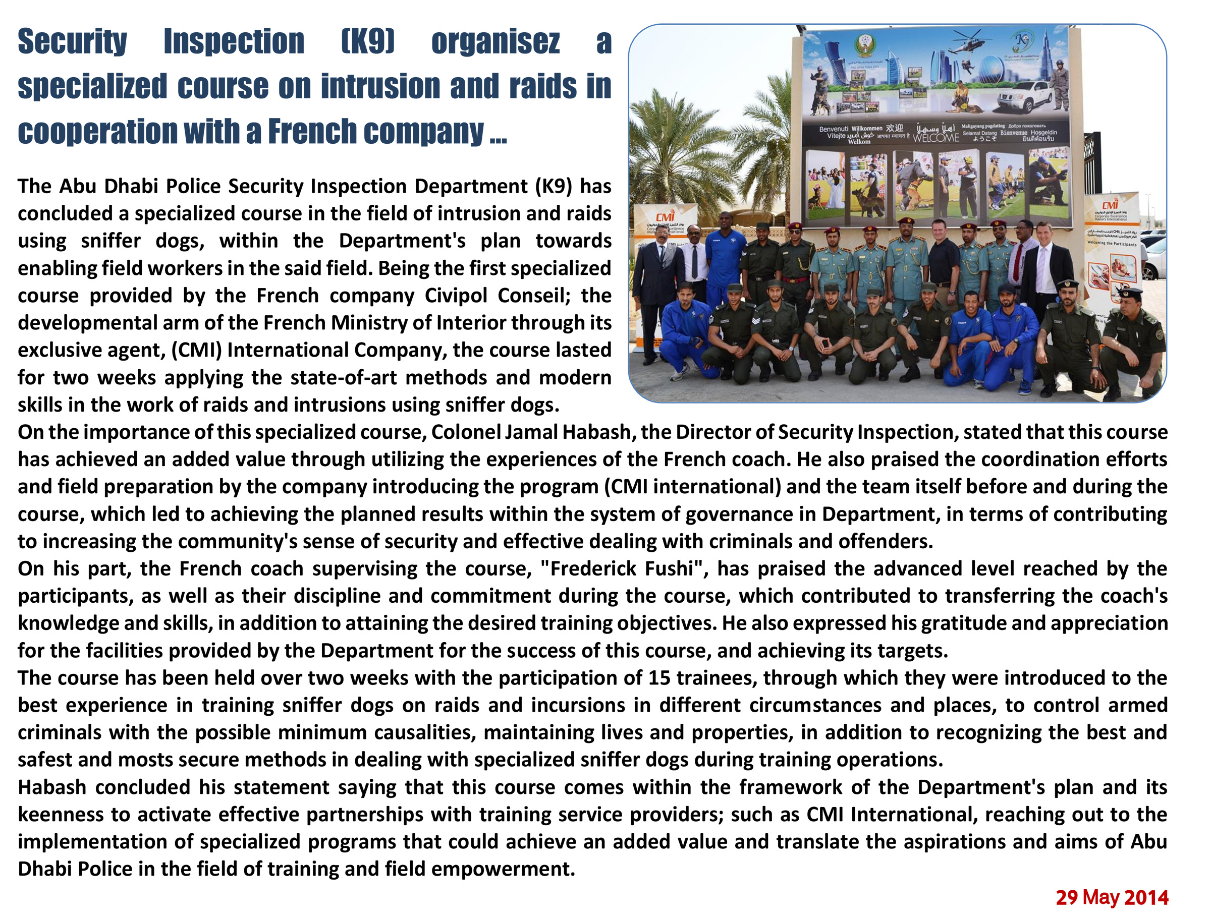 CMI - News - Security Inspection (K9) organisez course in cooperation ...